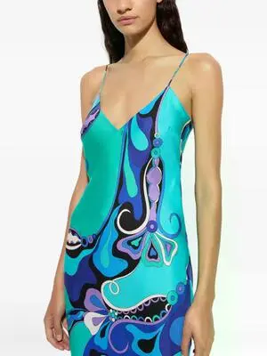 Emilio Pucci Geometric Print Cape Overlay Maxi Dress - Blue
