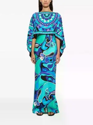 Emilio Pucci Geometric Print Cape Overlay Maxi Dress