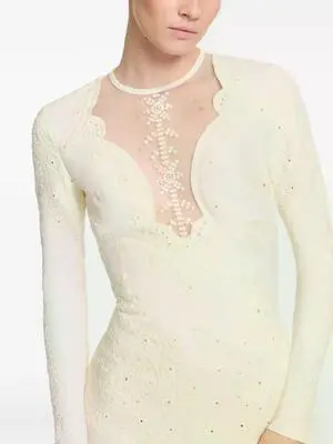 Elie Saab Long Sleeve Appliqué Maxi Dress