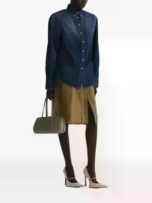 MUGLER Oversized Denim Shirt With Padded Shoulders