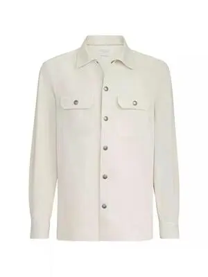 Brunello Cucinelli Garment-dyed Overshirt In Cotton Gabardine With Spread Collar And Chest Pockets - Neutrals