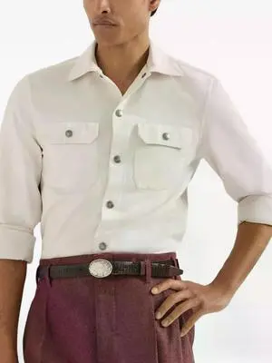 Brunello Cucinelli Garment-dyed Overshirt In Cotton Gabardine With Spread Collar And Chest Pockets - Neutrals