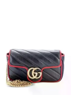 Gucci Gg Marmont Flap Bag Diagonal Quilted Leather Super Mini Crossbody Bag - Black