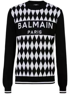 Balmain Diamond Paris Wool Jacquard Jumper - Black