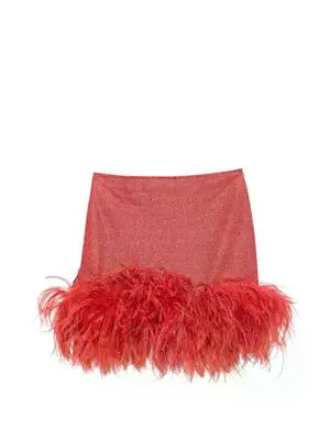 Oseree Lumière Plumage Feather-trim Mini Skirt - Red