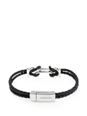 FERRAGAMO Gancini Braided Leather Bracelet