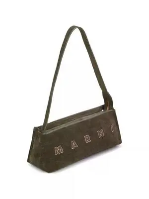 Marni Logo Embroidered Suede Shoulder Bag - Green