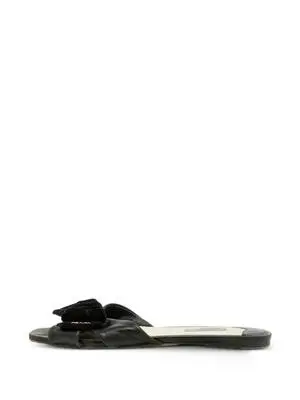 Prada Bow Detail Flat Sandals - Black