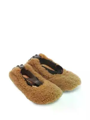 TOD'S Shearling Ankle-strap Ballet Flats