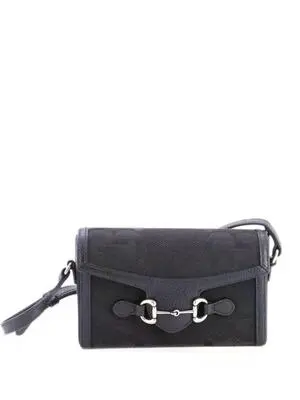 Gucci Horsebit 1955 Flap Jumbo Gg Canvas Mini Crossbody Bag - Black