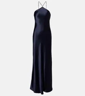Staud Cadence Halterneck Satin Slip Dress - Blue