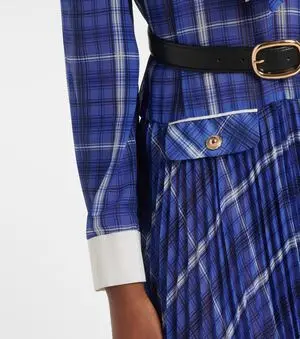 SELF-PORTRAIT Belted Checked Chiffon Midi Dress