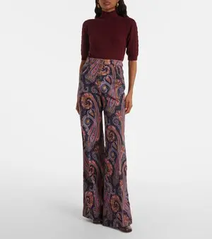Etro Paisley Cotton-blend Flared Trousers