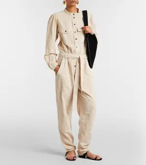 MARANT ETOILE Kellen Embroidered Cotton Jumpsuit - Beige