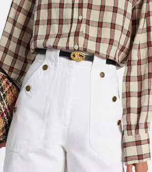Burberry Leather Belt With Gold Tone Buckle