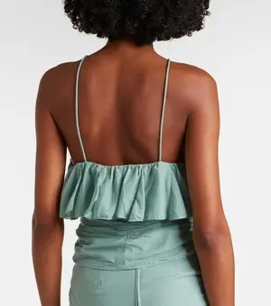 MARANT ETOILE Halterneck Cotton-blend Voile Top With Ruffles - Green