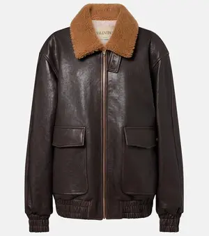 Valentino Garavani Shearling-trimmed Leather Bomber Jacket