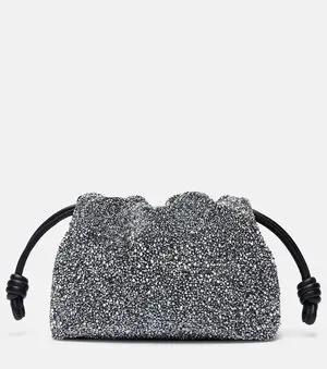 Loewe Loewe Flamenco Mini Beaded Clutch Silver