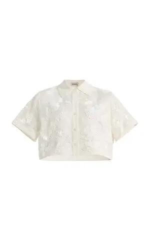 Simkhai Callie Embroidered Linen-blend Cropped Shirt - Ivory