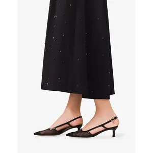 Maje Clover Charm Mesh And Leather Slingbacks