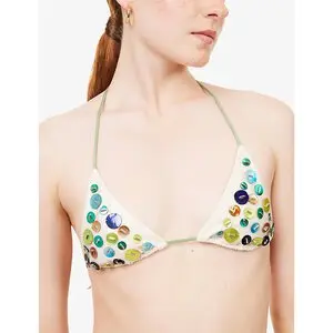 JADED LONDON Agoya Shell Trim Triangle Bikini Top