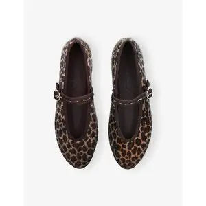 FLABELUS Pierre Cheetah Velvet Mary Jane Flats - Dk.brn Com