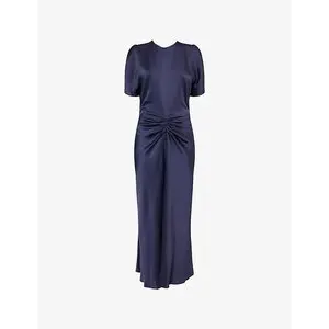 Victoria Beckham Bela Draped-sleeves Woven Midi Dress - Midnight