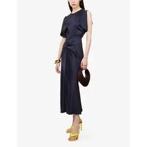Victoria Beckham Bela Draped-sleeves Woven Midi Dress - Midnight