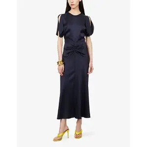 Victoria Beckham Bela Draped-sleeves Woven Midi Dress - Midnight