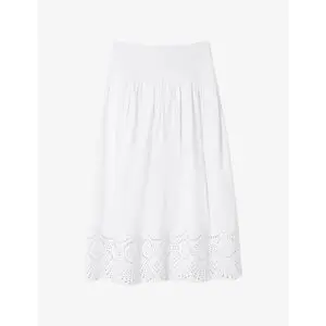 Whistles Flared Broderie-trim Cotton Midi Skirt - White