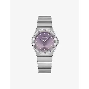 Omega Constellation Stainless Steel And Diamond Quartz Watch - Purple