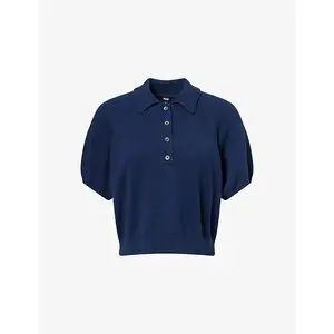 Paige Birch Cropped Cotton-blend Polo Top - Navy