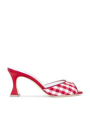 Manolo Blahnik Red Gingham 70mm Mid Heel Sandals