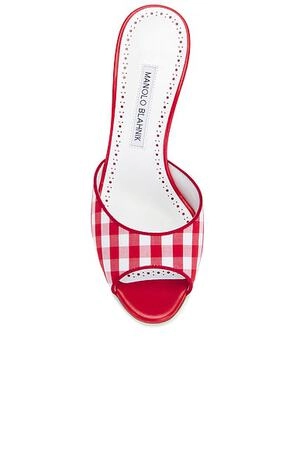 Manolo Blahnik Red Gingham 70mm Mid Heel Sandals