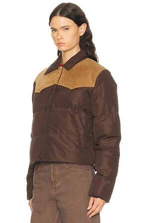 Miu Miu Padded Suede And Recycled Polyester Jacket - Caffe