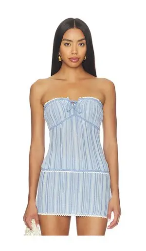 ASTA RESORT Cleo Strapless Lurex Knit Top - Blue