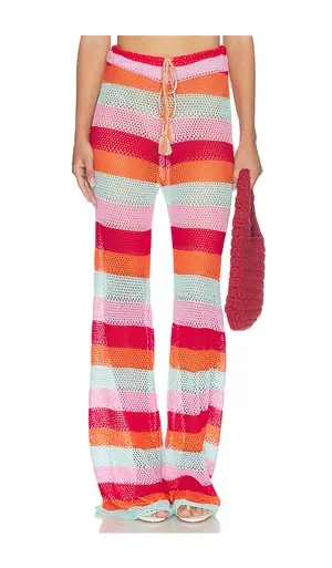 PQ SWIM Bree Boho Crocheted Stripe Flare Pants - Multi
