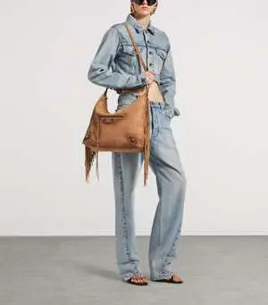 Balenciaga Medium Suede Fringe Le City Shoulder Bag