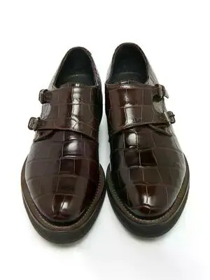 Brunello Cucinelli Leather Croc-embossed Double Strap Oxford Shoes