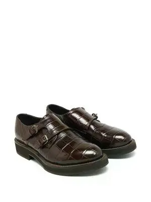 Brunello Cucinelli Leather Croc-embossed Double Strap Oxford Shoes