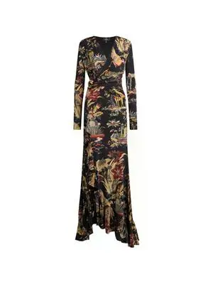 Etro Long Sleeve Printed Jersey Wrap Dress - Black
