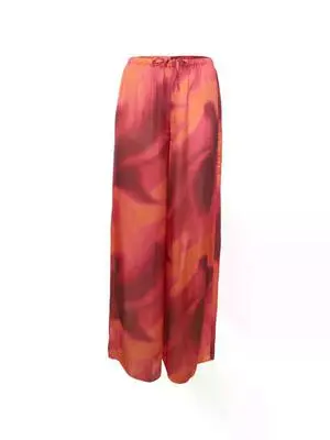 Les Reveries Pink Abstract Print Satin Trousers - Red