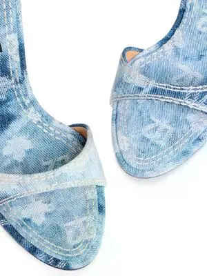 Dsquared2 Bleached Denim Monogram Stiletto Heeled Mules