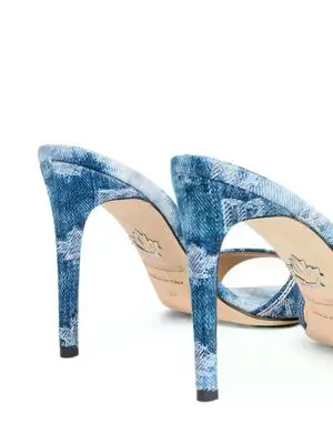 Dsquared2 Bleached Denim Monogram Stiletto Heeled Mules