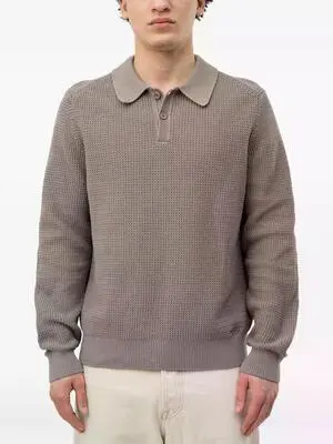 Hugo Waffle-knit Long Sleeved Polo Shirt - Brown