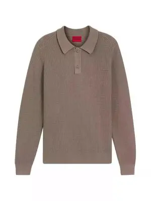 Hugo Waffle-knit Long Sleeved Polo Shirt - Brown