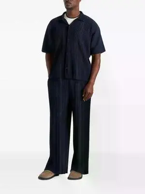 Manière De Voir Justin In Navy Pleated Boxy Shirt - Blue