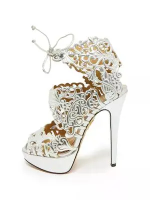 CHARLOTTE OLYMPIA Belinda Laser-cut Platform Sandals - Silver