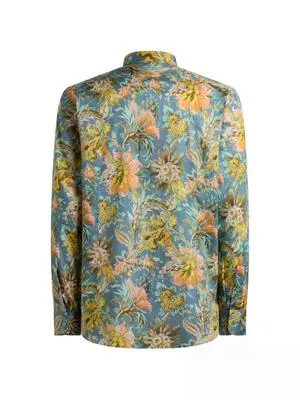 Etro Cotton Satins Shirt With Floral Motif - Blue