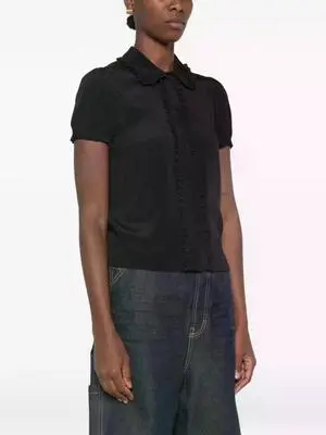 N°21 Ruffled-trim Short Sleeve Blouse - Black
